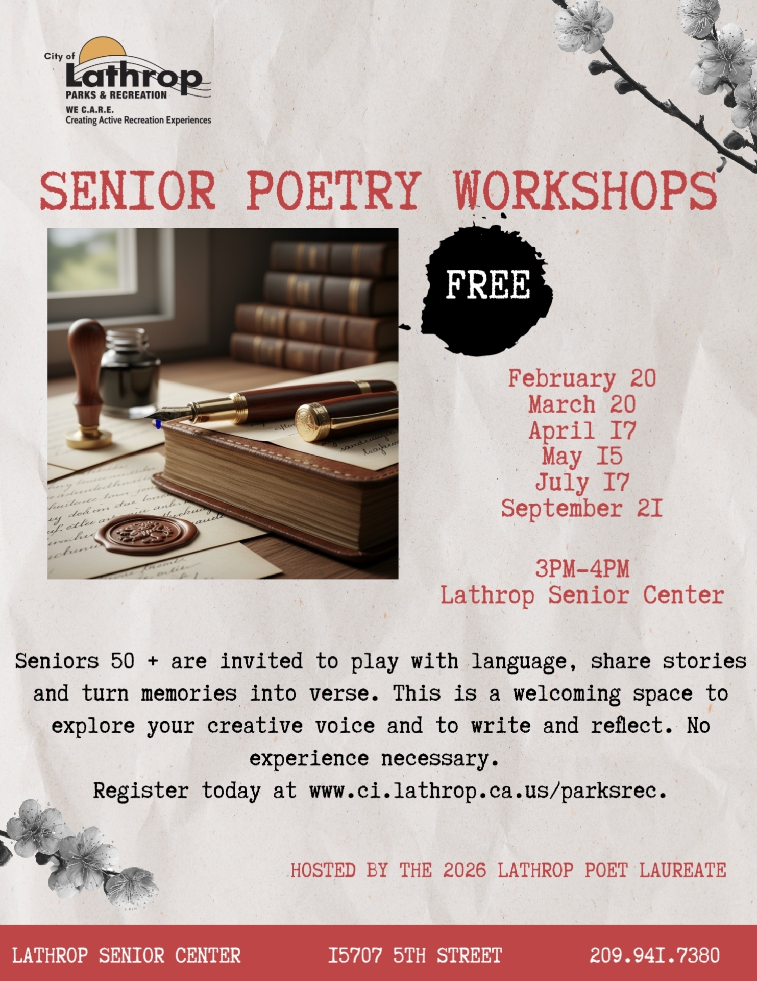 Senior Poetry Workshops | City of Lathrop CA